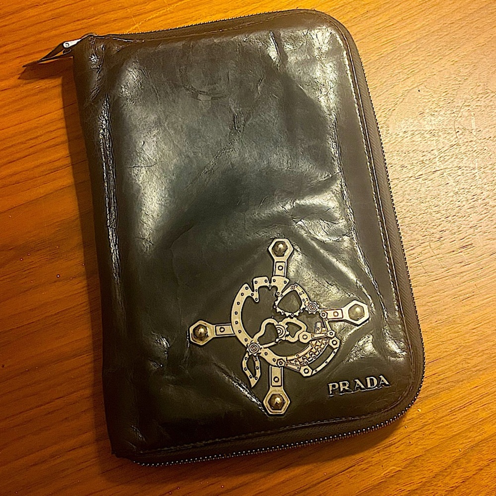 Authentic Prada Rare Black Saffiano Leather Skull Log… - Gem